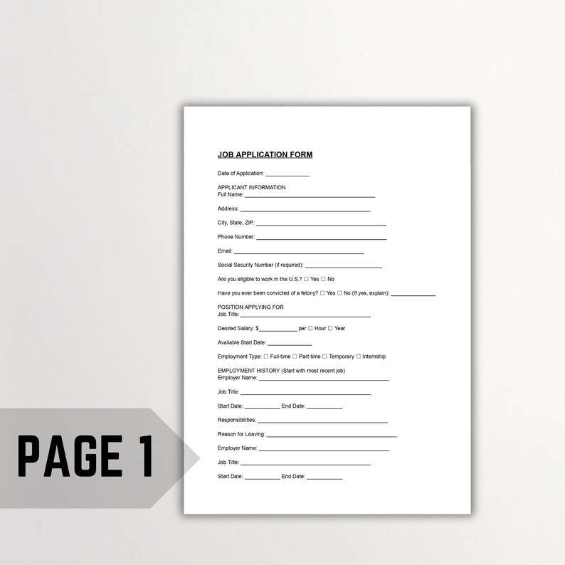 Editable Job Application Template: Printable Employment Form (PDF, DOCX ...
