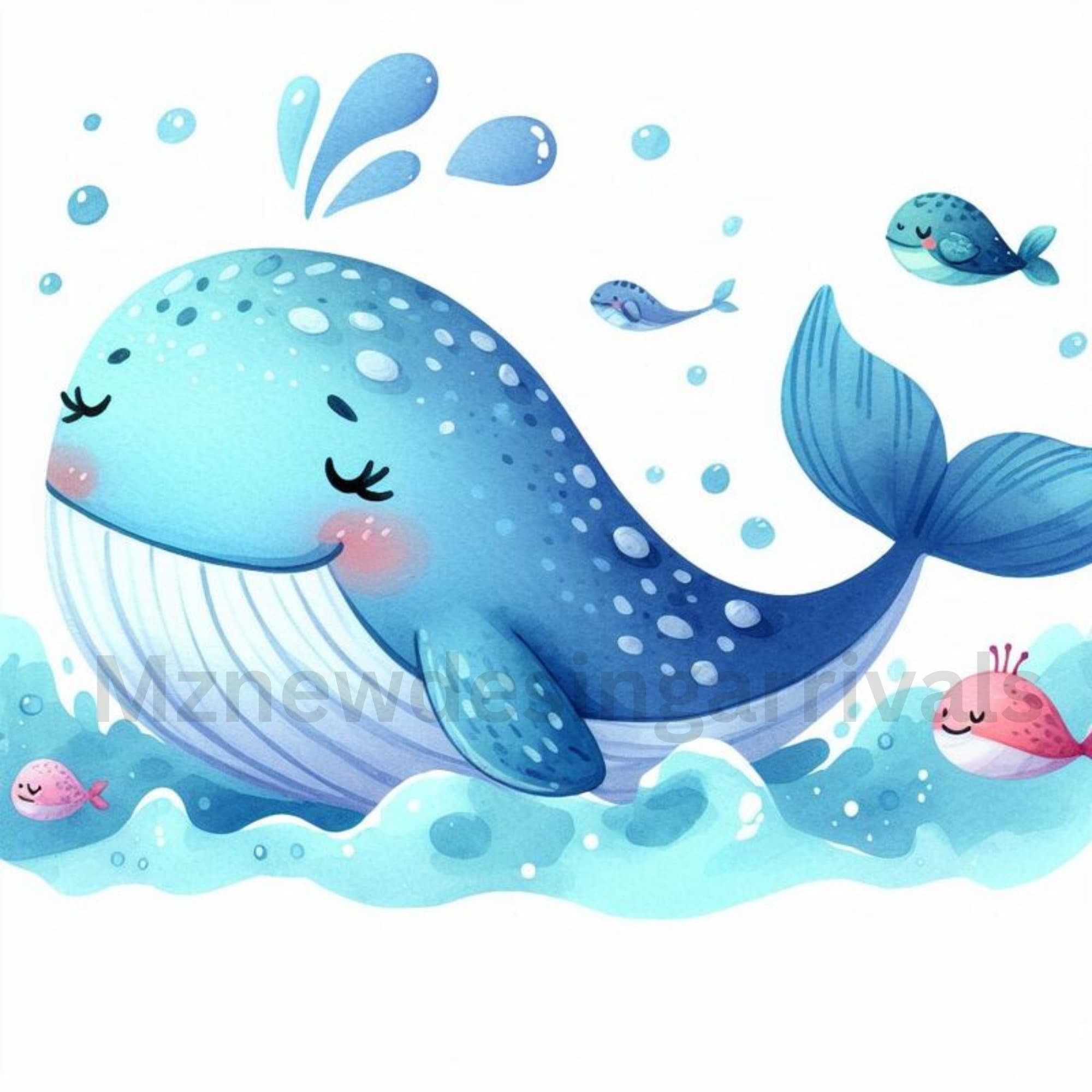 12 Cartoon Whale Clipart, Whale Illustration, Printable Watercolor ...