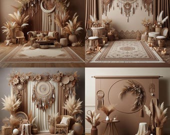 Romantic Boho Digital Floral Frame Photography Backdrop, Digital Frame ...