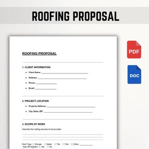 Roofing Proposal Template | Roofing Estimate Form | Editable PDF, Word ...