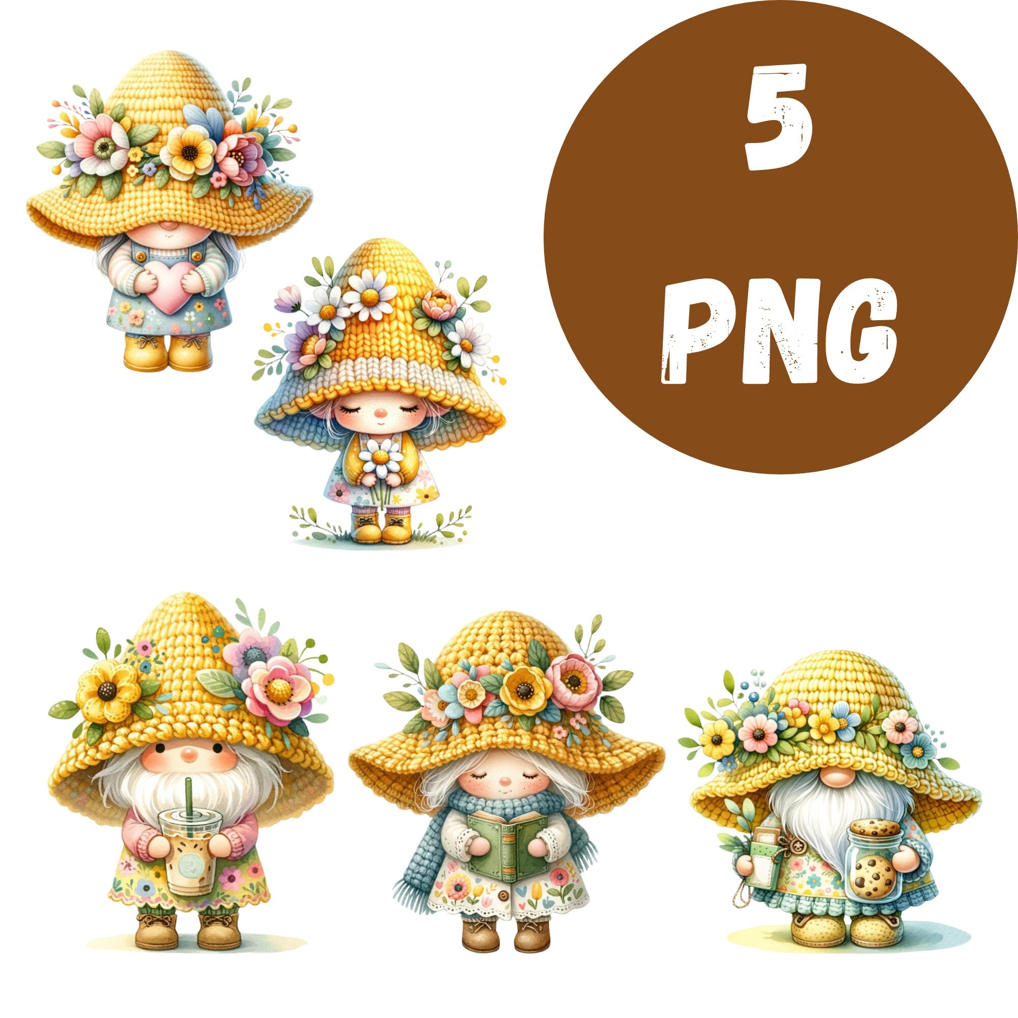 Cute Spring Gnome ,watercolor Clipart ,spring Activities,flower ,bumble ...