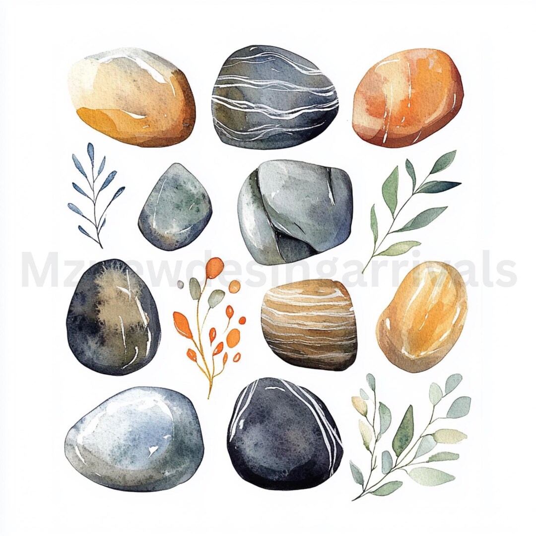 Zen Stones Clipart, Stones Wall Art, Printable Watercolor Clipart, High ...