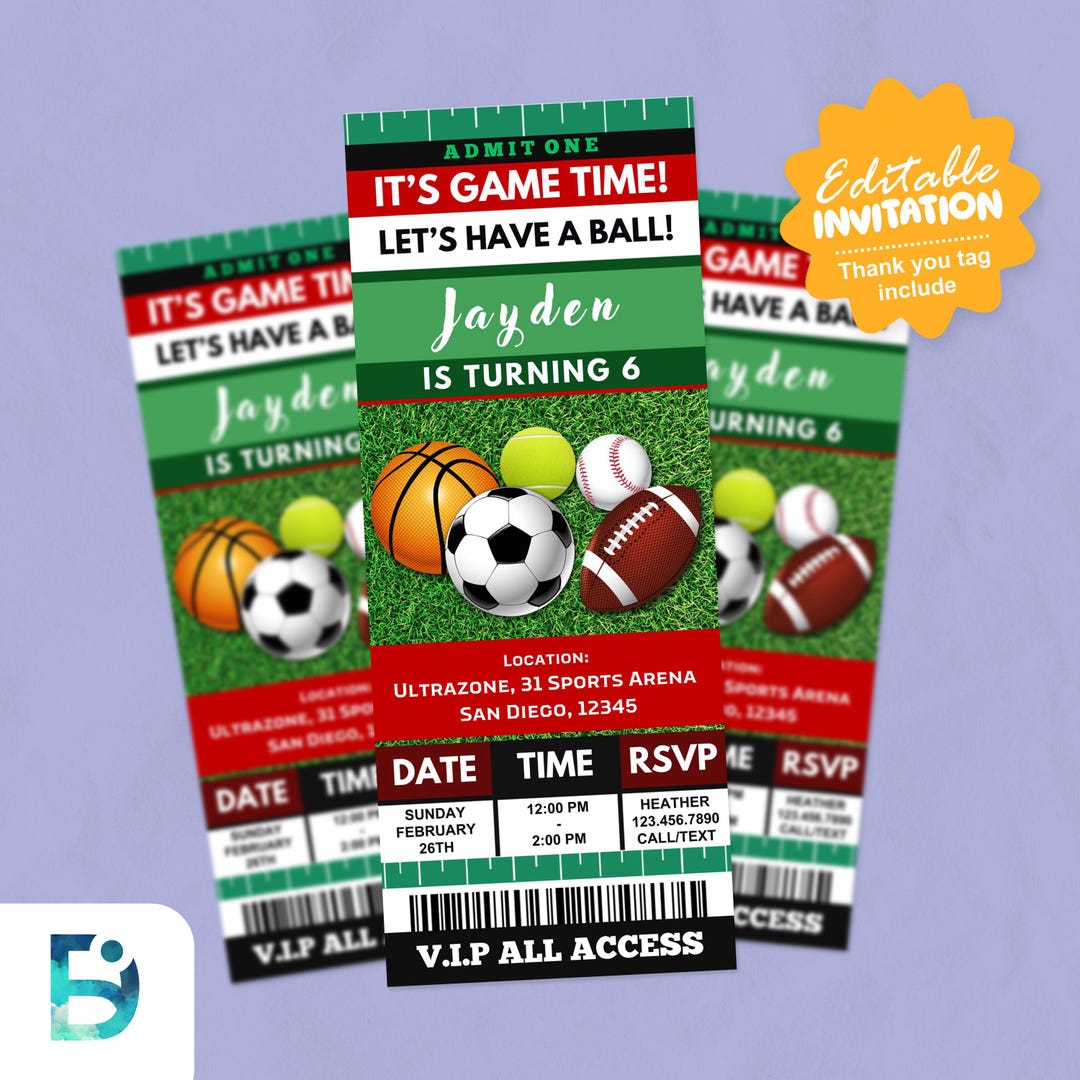 Editable All-star Sports Ticket Invitation: Canva Template (digital ...