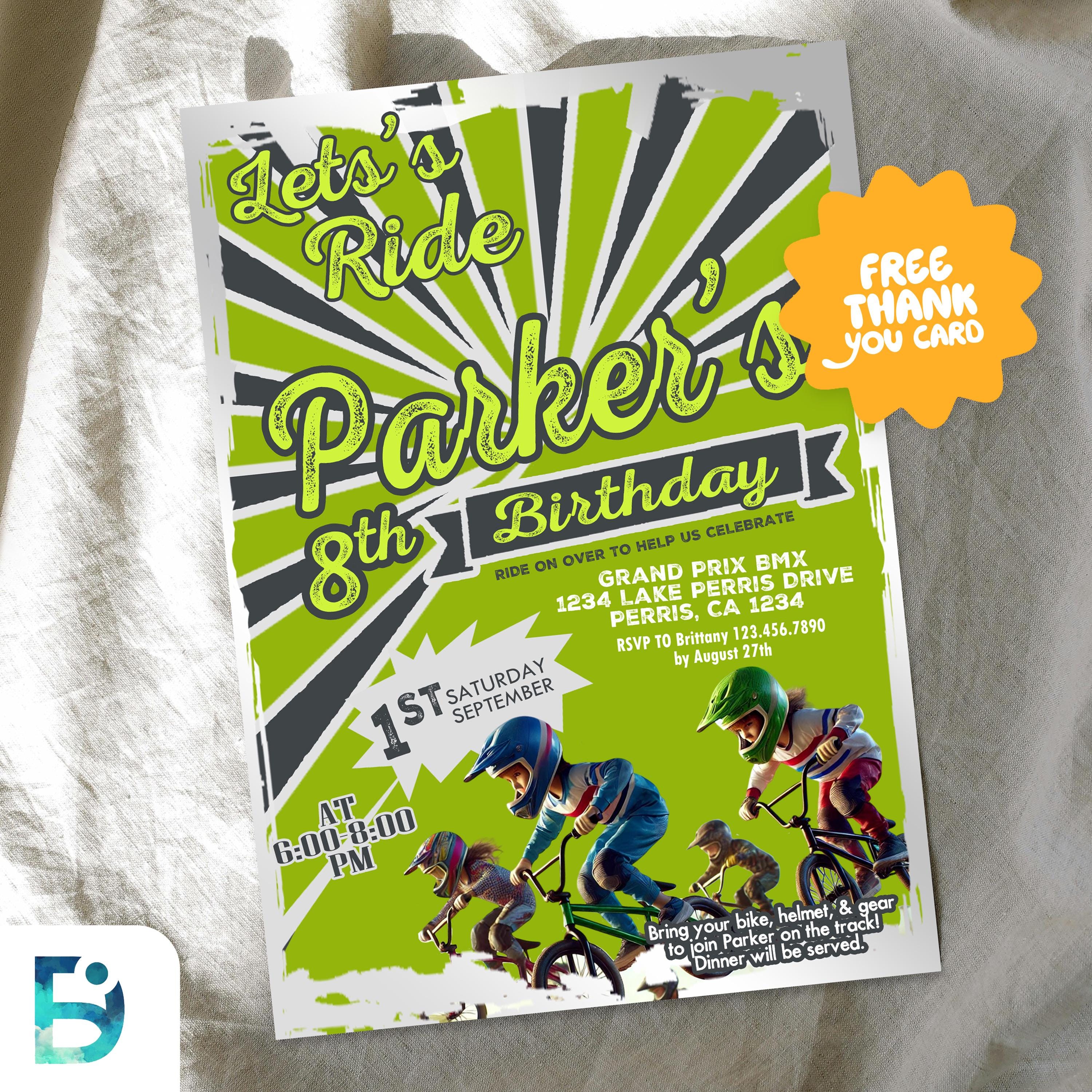 Lets Ride BMX Birthday Invitation, Bicycle Party Invitations, Race Bike ...