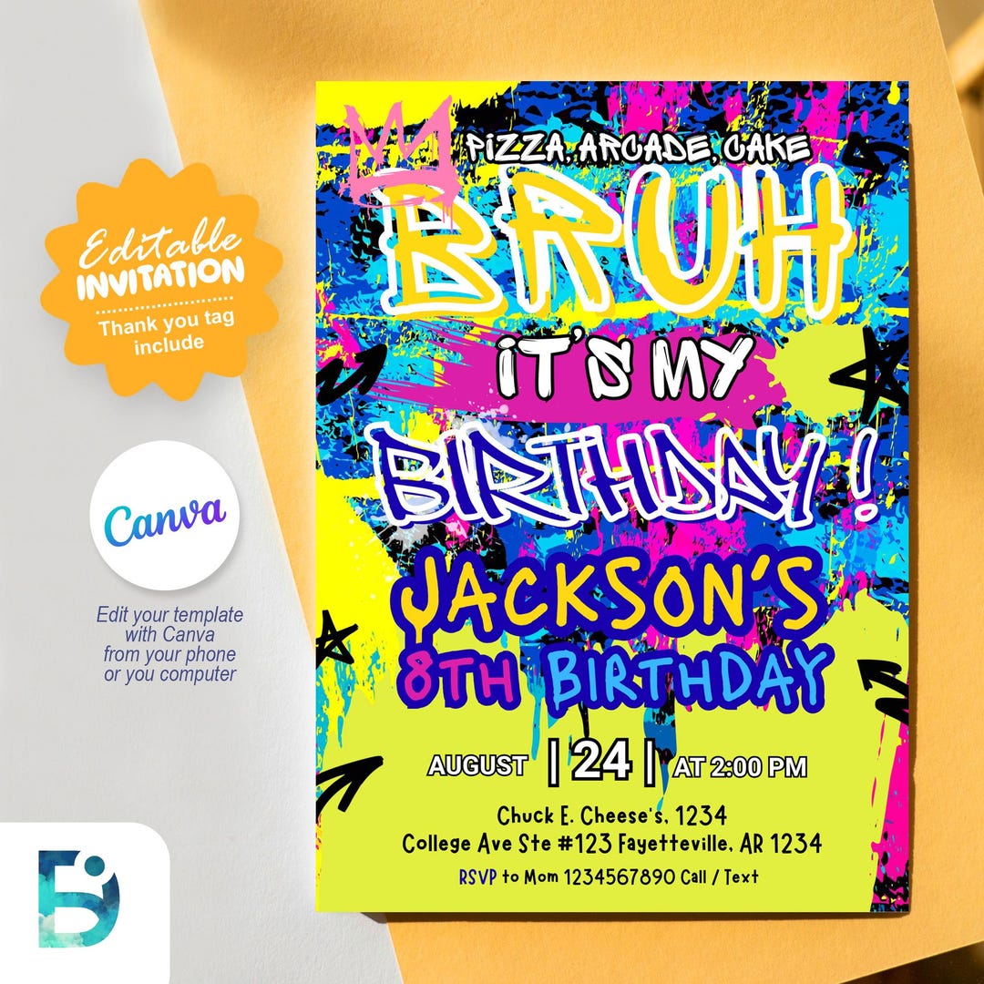 Graffiti Birthday Invitation, Teen Party, Editable Canva Template ...