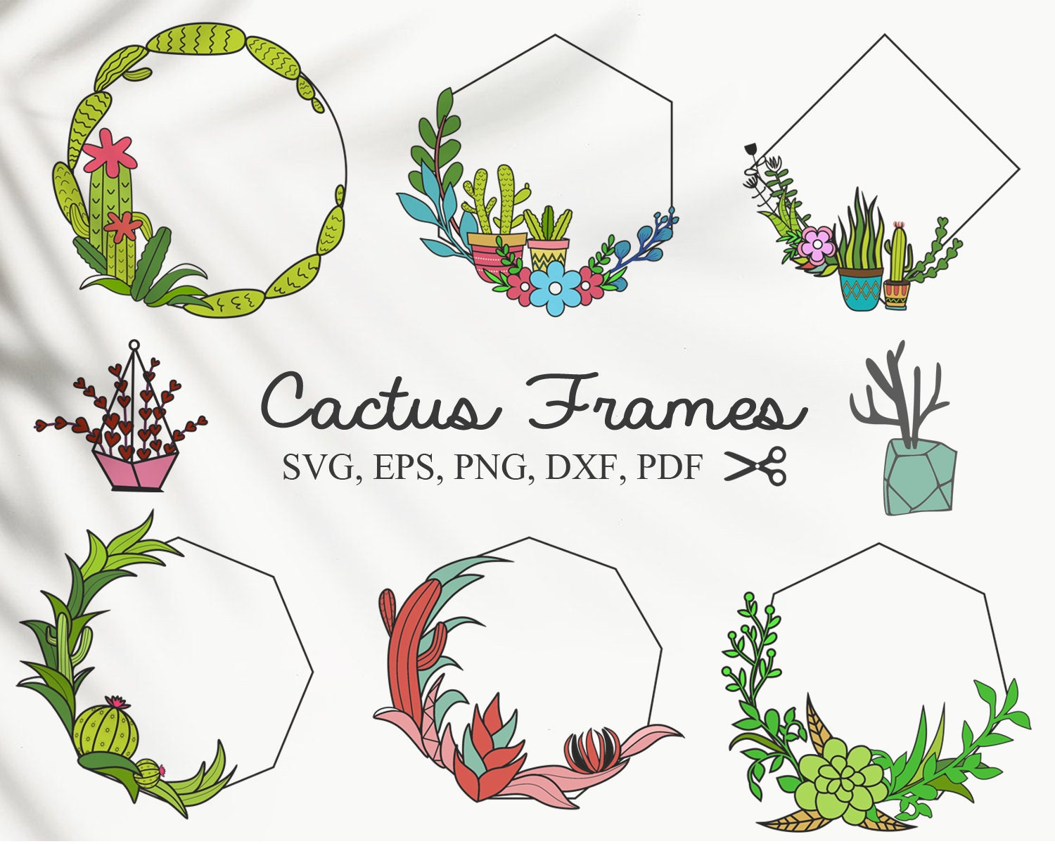 Cactus Floral Frame SVG: Succulent Wreath Monogram (digital Download ...