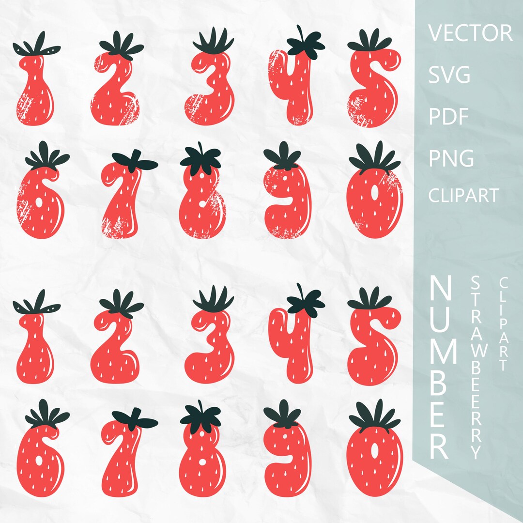 Strawberry Number SVG Bundle: Clipart, Sticker, Vector (digital ...