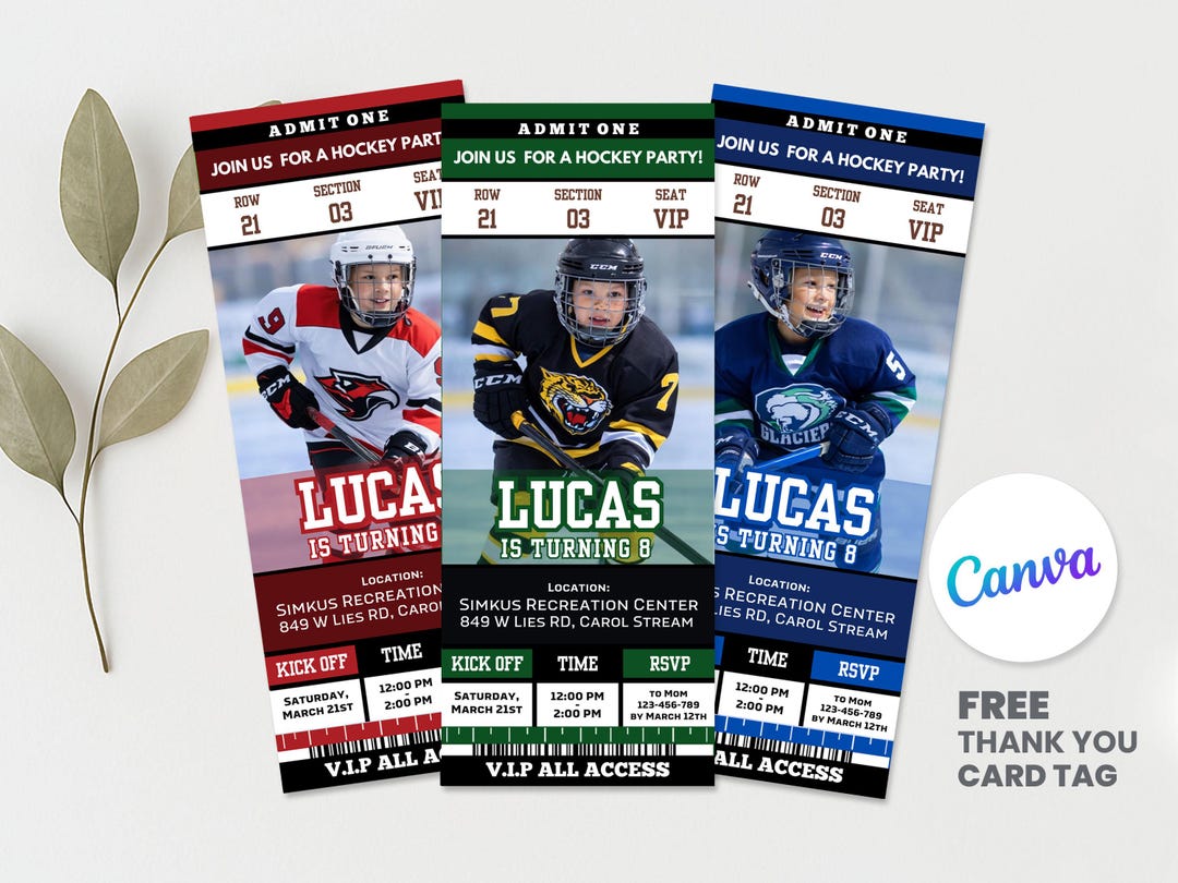 Hockey Ticket Birthday Invitation Template, Editable Canva Invite - Etsy