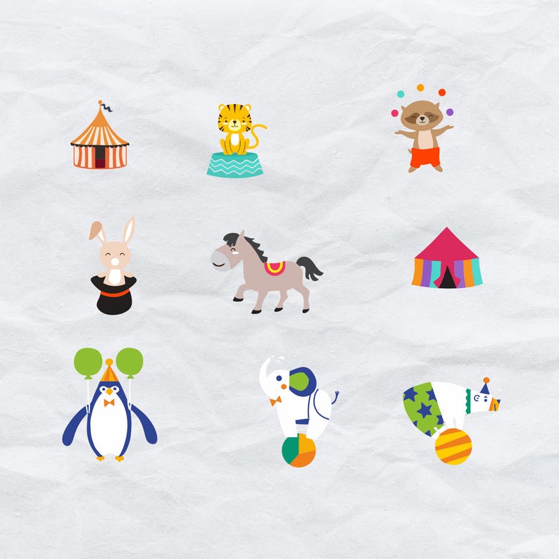 Circus Clipart Vector Set: Carnival Animals, Printable Graphics ...