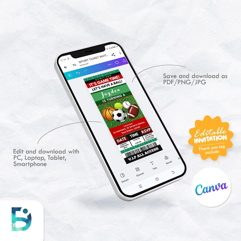 Editable All-star Sports Ticket Invitation: Canva Template (digital ...