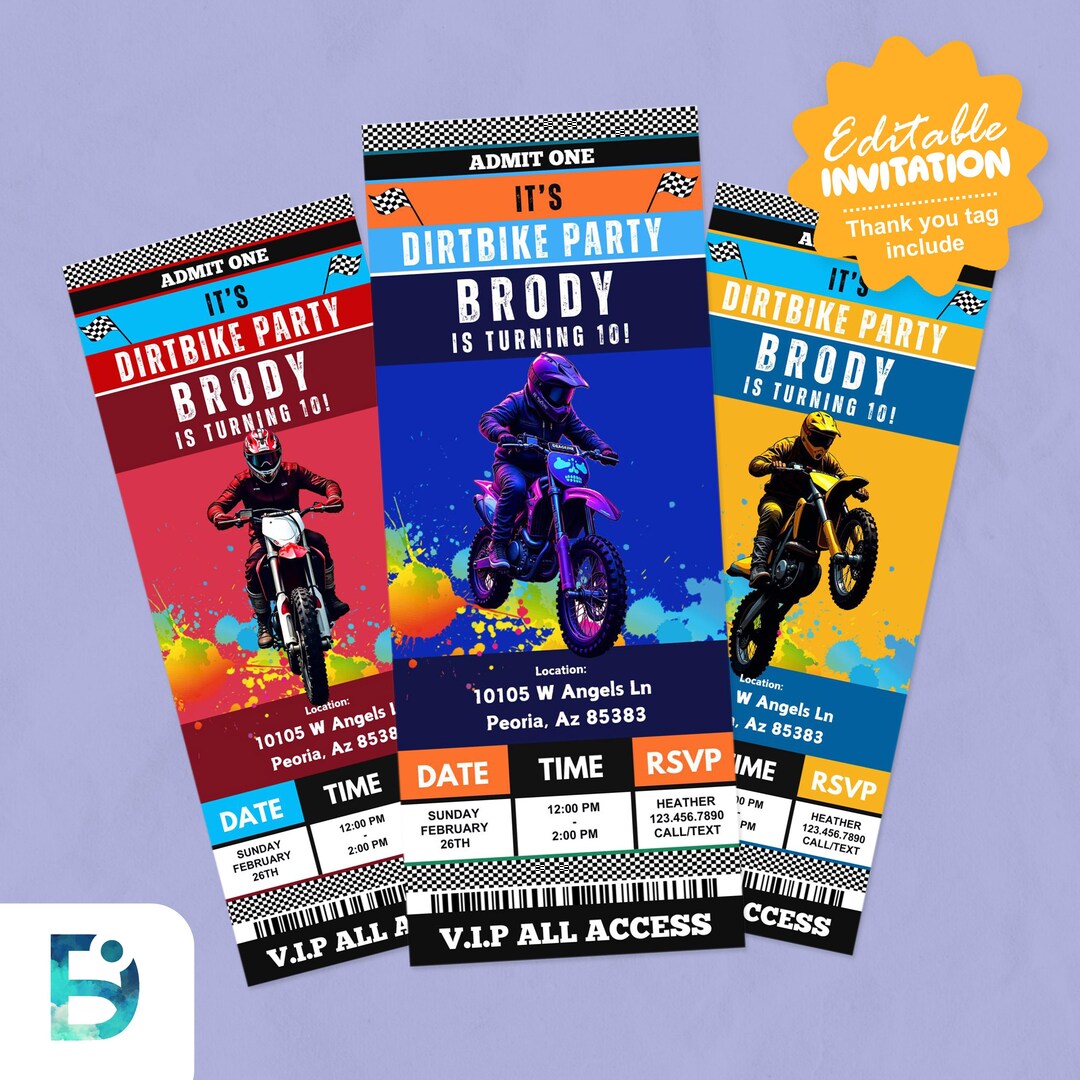Dirt Bike Birthday Ticket Invitation: Motocross Adventure Party ...