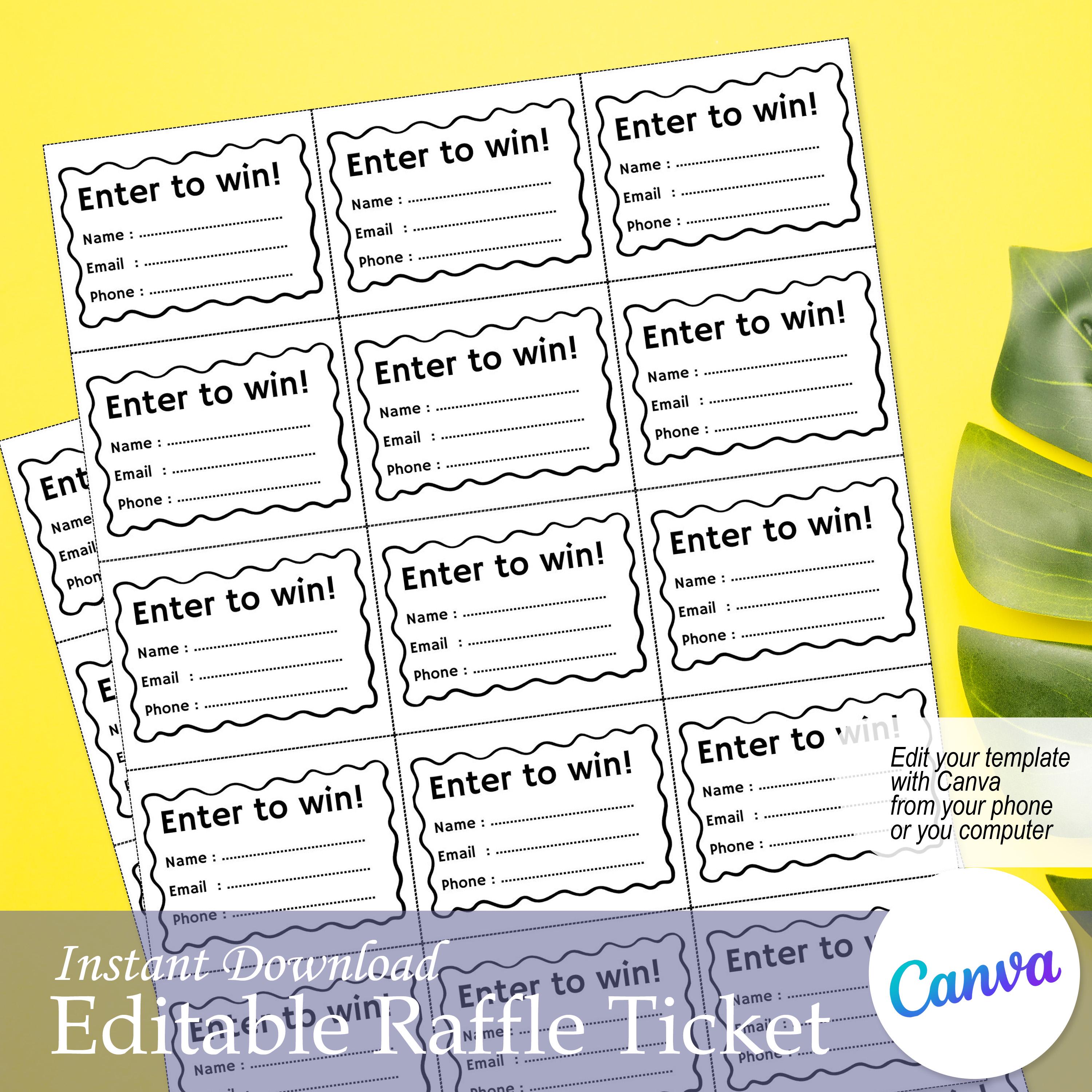 Editable Raffle Ticket Template: Printable Enter to Win Form (CANVA App ...