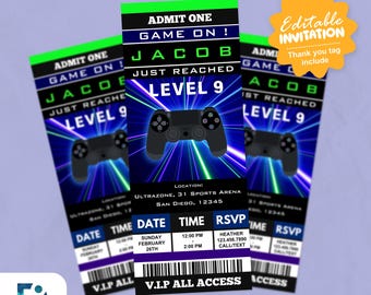 Video Game Birthday Ticket Invitation Gamer Invitation Gaming Birthday ...