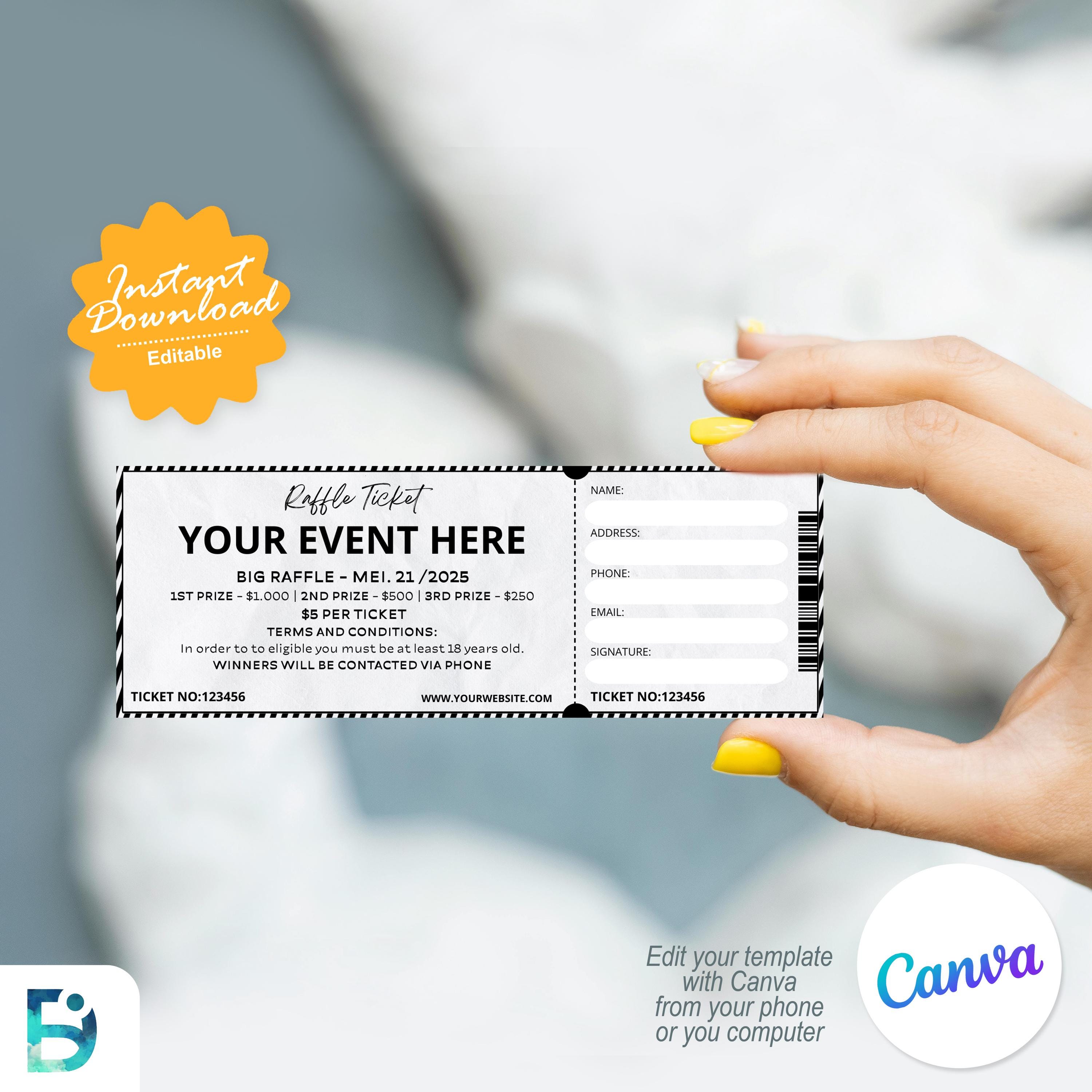 Editable Raffle Event Ticket Template, DIY Printable (CANVA) - Etsy