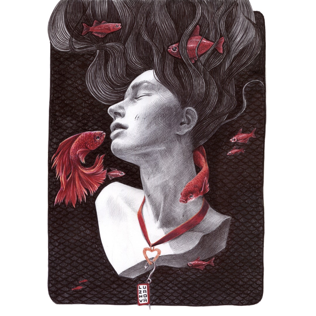 BETTA FISH Print. Art Print. Unframed Ballpoint Pen Drawing Print ...