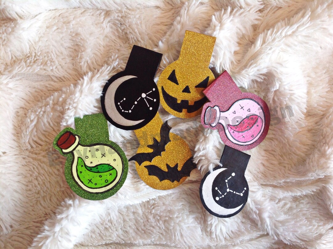 Halloween Themed Magnetic Bookmarks - Bats, Pumpkin, Potions, Moon ...