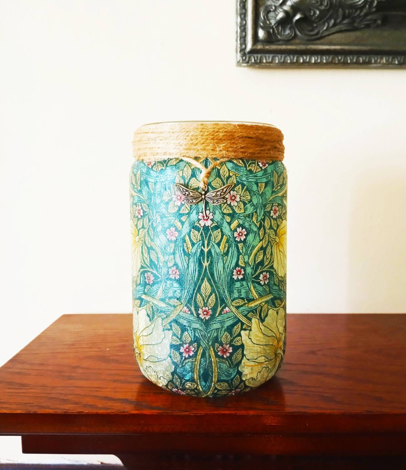 William Morris Pimpernel Decoupaged Light Jar/lantern. Recycled Glass ...