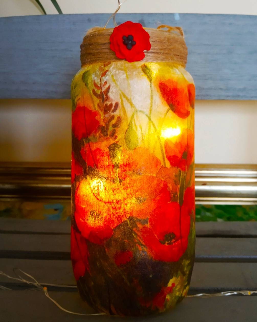 Beautiful Decoupaged Poppy Light Jar. Made for Poppy Lovers - Etsy UK