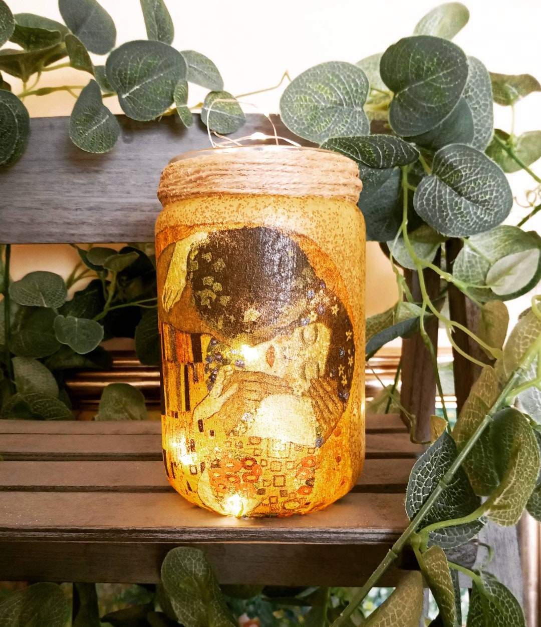 Gustav Klimt 'the Kiss' Light Jar, Recycled Glass Lantern. Well Loved ...