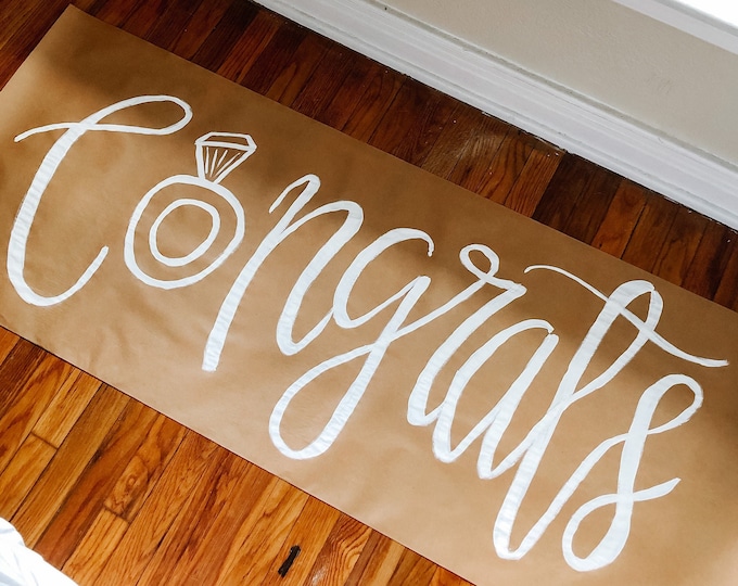 Congrats Brown Butcher Paper Sign Engagement Decor Banner Surprise ...