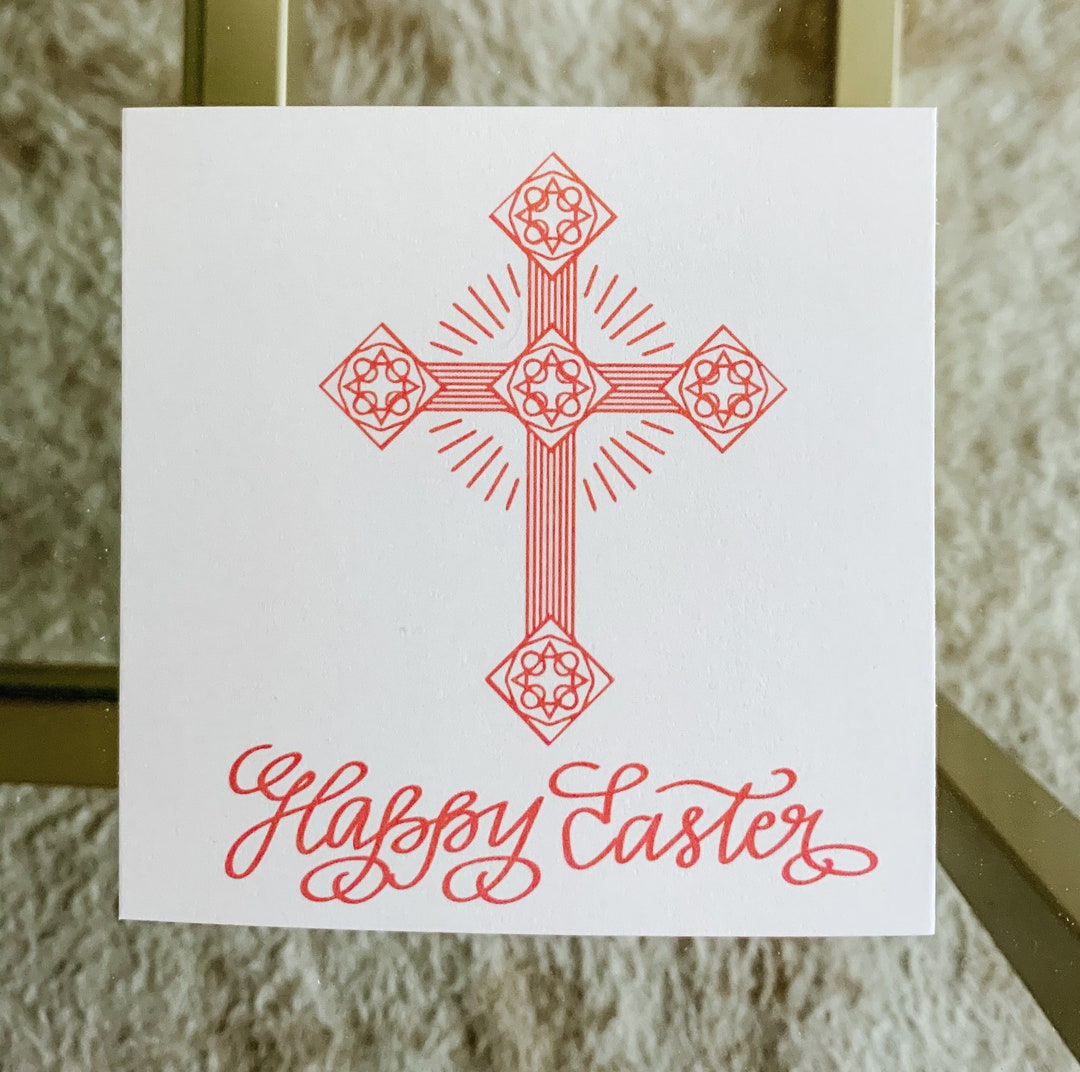 Happy Easter Christian Cross Catholic Religious Gift Tags Calligraphy ...