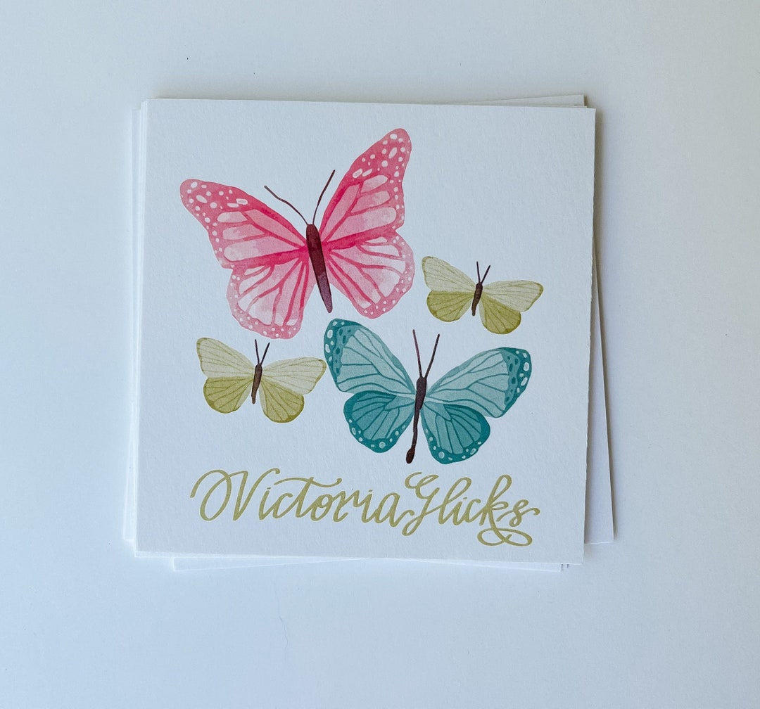 Butterfly Cursive Calligraphy Monogram Gift Tags Pink Blue Chartreuse ...
