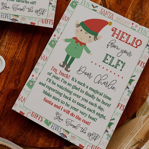 Editable Elf Letter Note Hello From Your Elf Christmas - Etsy