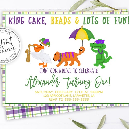 Mardi Gras Birthday Invitation Fat Tuesday Birthday Party - Etsy