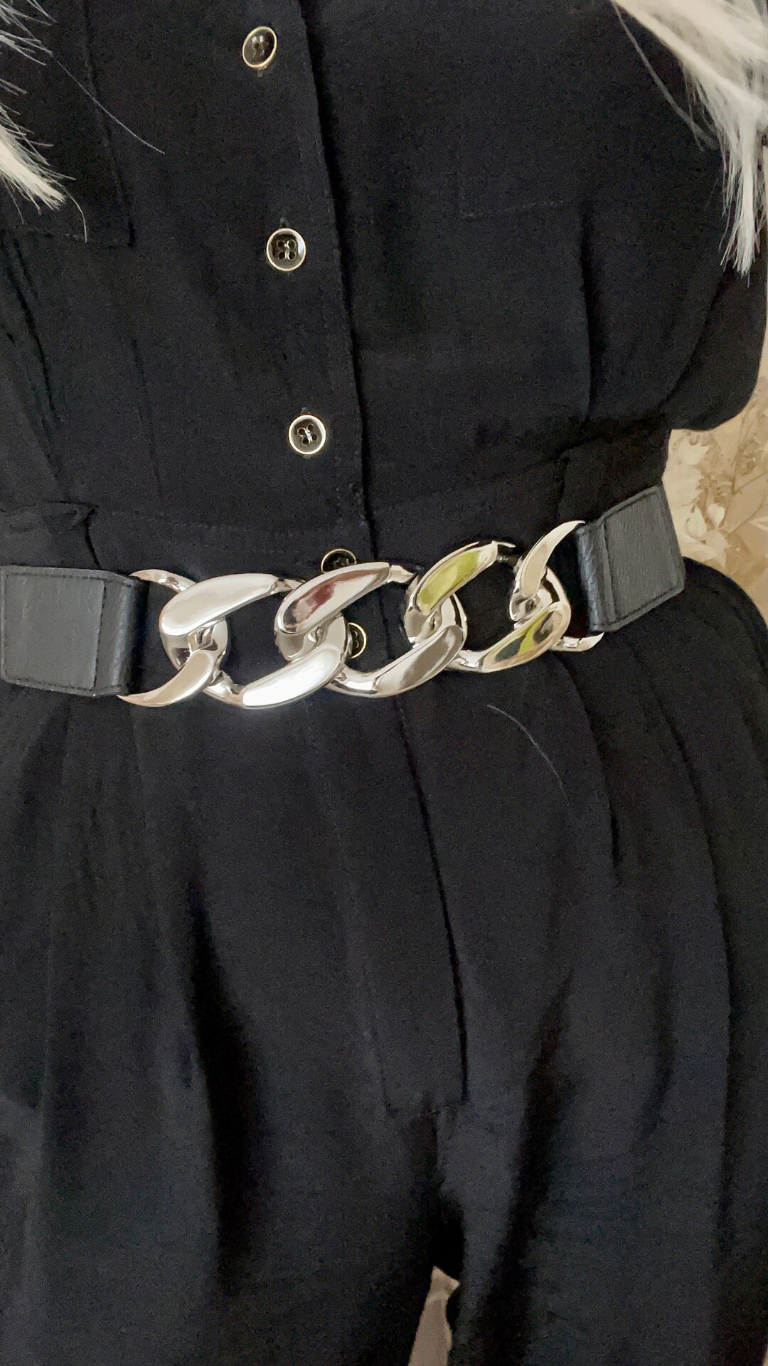 Black 90s Elasticated Silver Chunky Chain Cinch Belt - Etsy