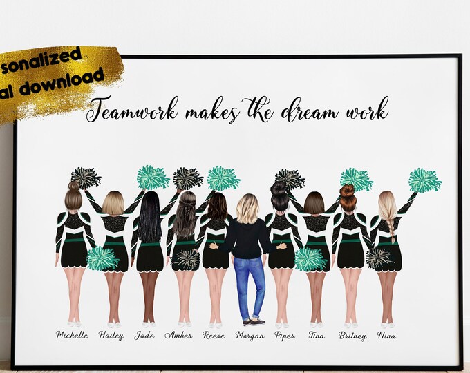 Cheerleader Coach Gift, Cheer Teammates Gift, Cheer Team Illustration ...