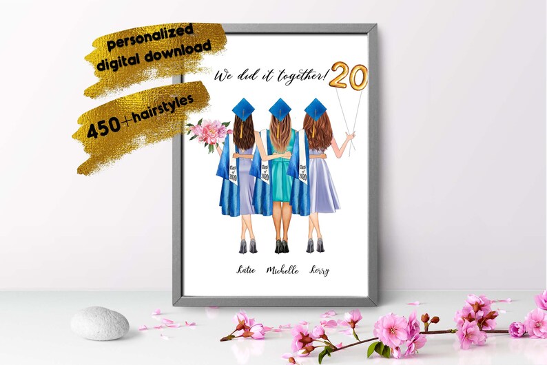 3 Best Friends Graduation Print College Gift Best Friends | Etsy