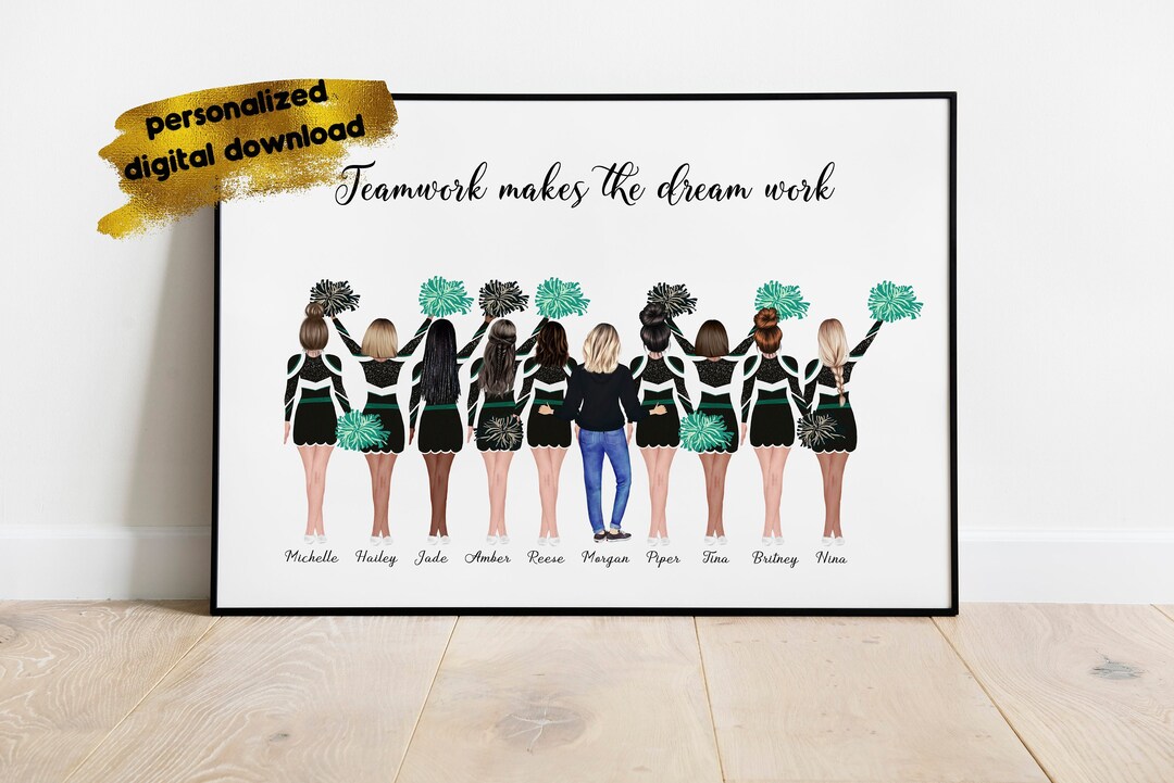 Cheerleader Coach Gift, Cheer Teammates Gift, Cheer Team Illustration ...