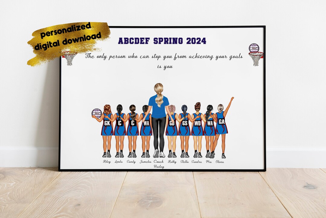 Custom Netball Uniform Drawing, Netball Team Gift, Netball Coach Gift ...