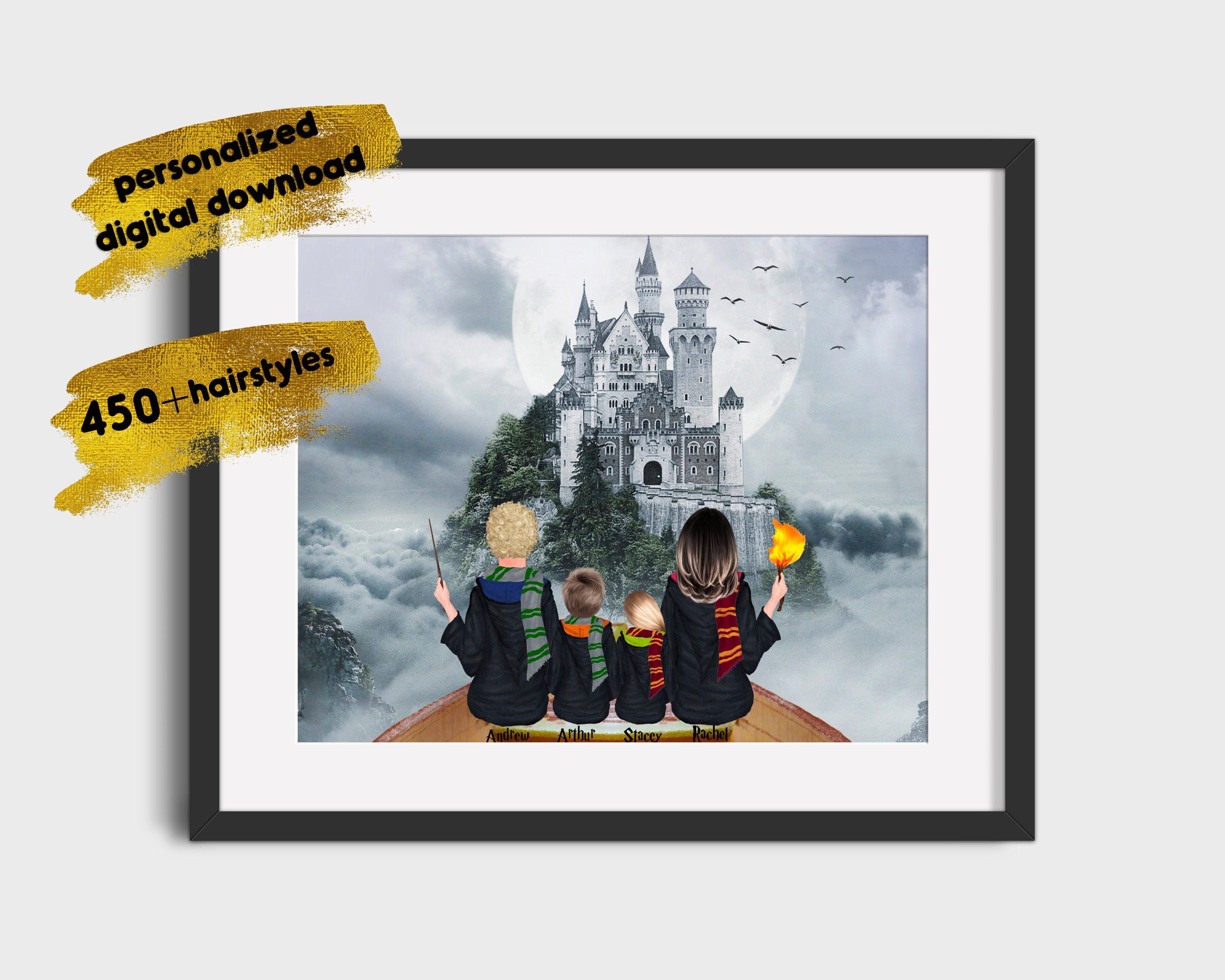 Personalized Wizard family print Halloween family portrait | Etsy
