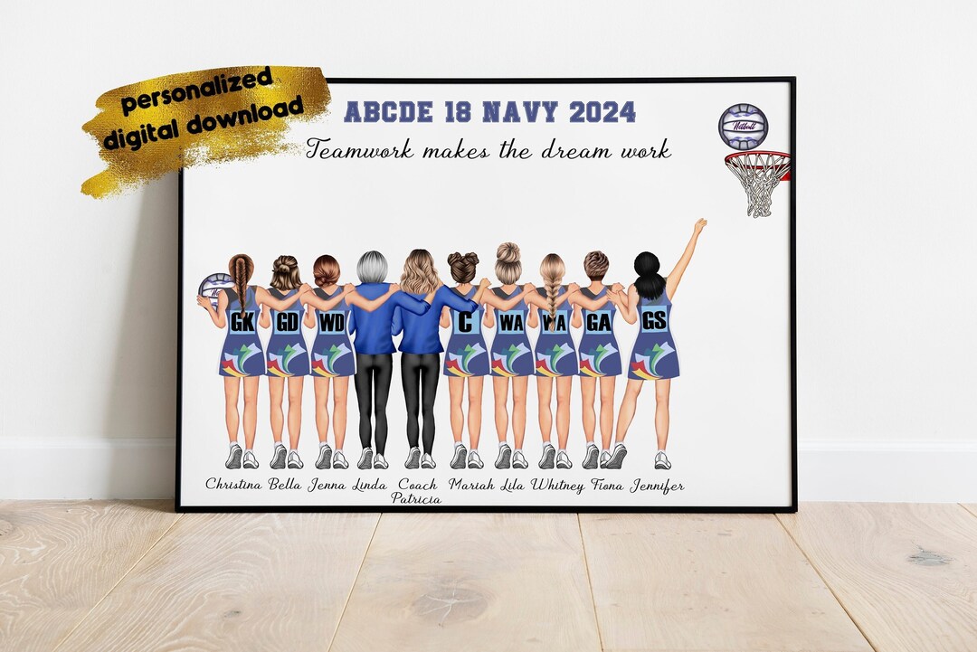 Custom Netball Illustration, Custom Netball Dress, Netball Wall Art ...