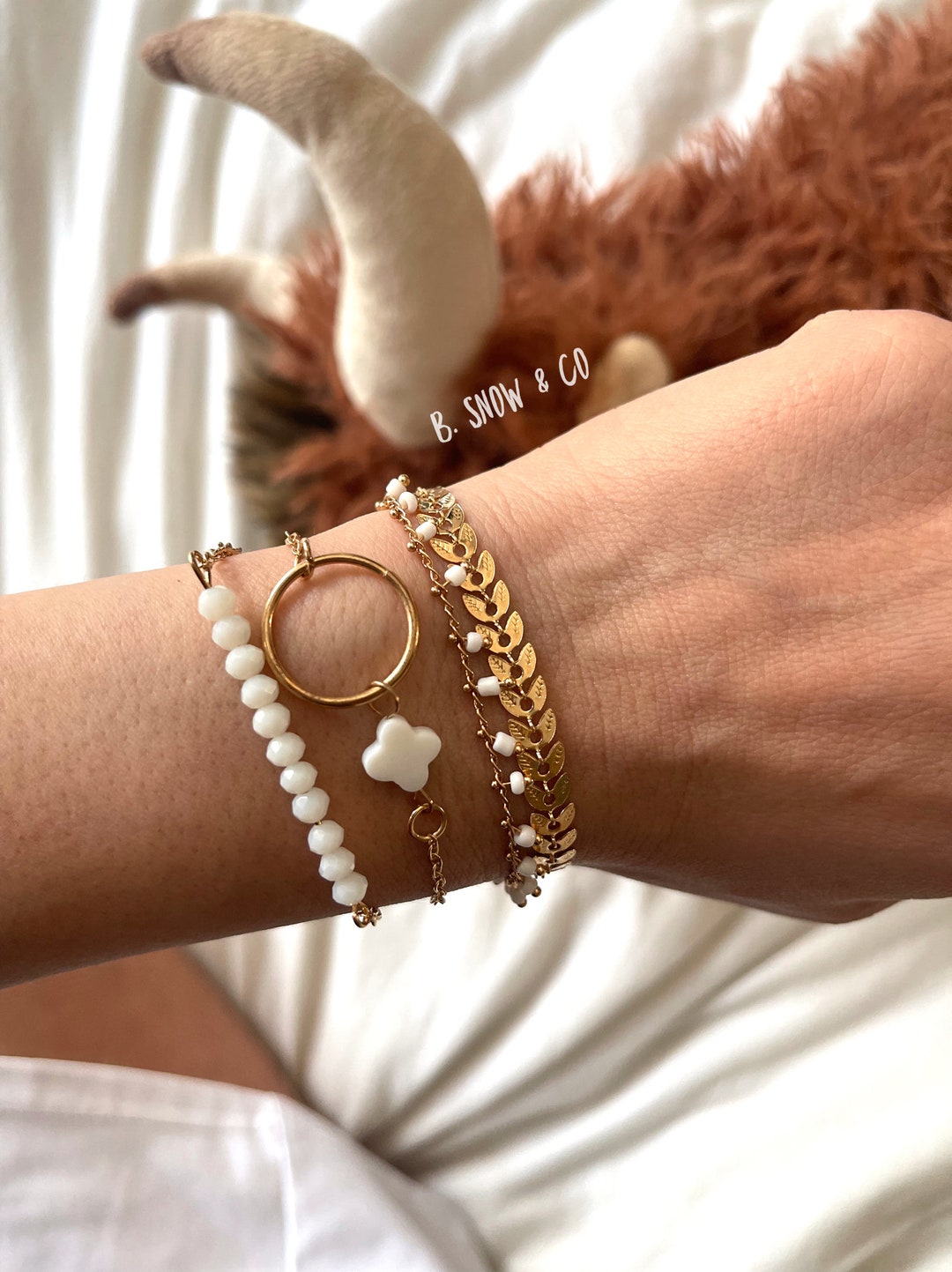 Women’s Boho Gold Bracelet Stack, Women’s Gold Gold Leaf Bracelet Set ...