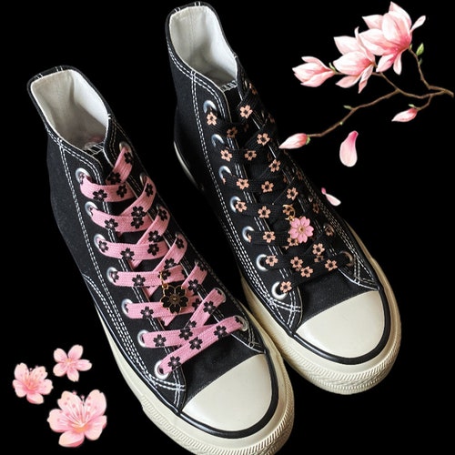 Pink and Black Sakura Shoe Laces With Sakura Charms Set - Etsy