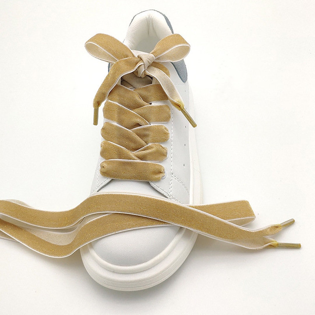 Gold Glitter Velvet Shoe Laces, 1.5cm Width Velvet Ribbon One Pair ...