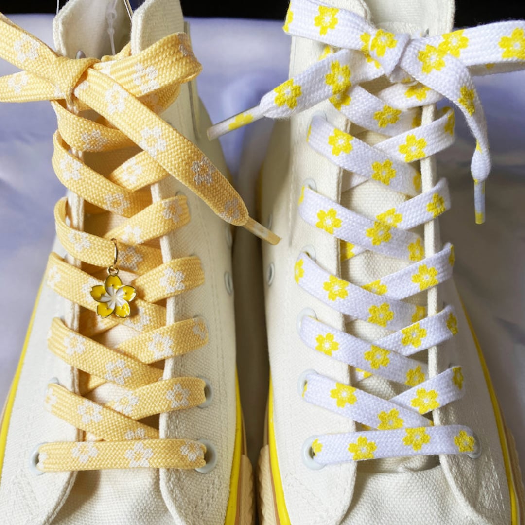 Yellow and White Sakura Shoe Laces, Cherry Blossom Lace With Sakura ...