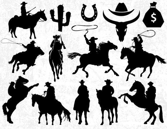 15 Cowboys Silhouettes Cowboys Clip Arts Cowboys SVG - Etsy