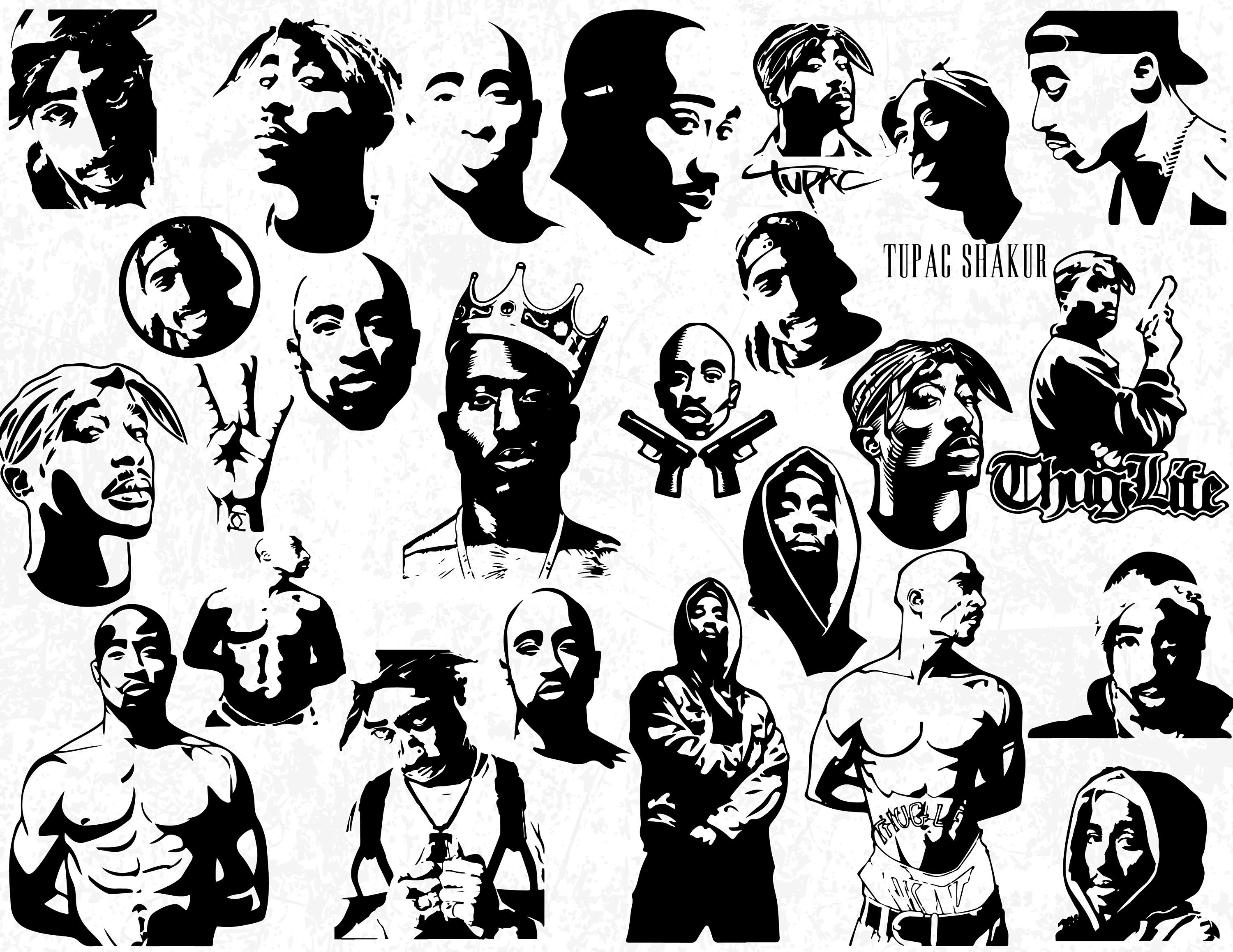 25 Tupac Silhouette Pack Tupac Shakur Silhouette Tupac SVG | Etsy
