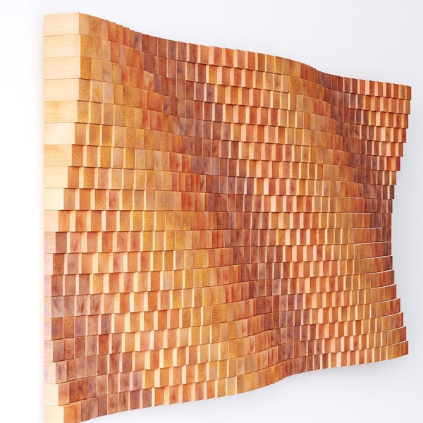 Wood Block Dimensional Wall Art 3D Wall Sculpture Geometric Wall Art ...