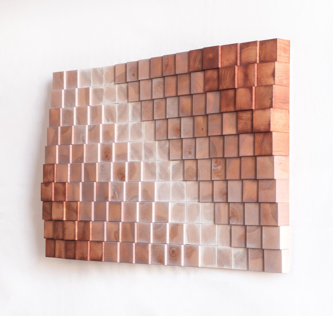 Parametric Brown Wood Block 3D Wall Art - Abstract Mosaic Gradient ...