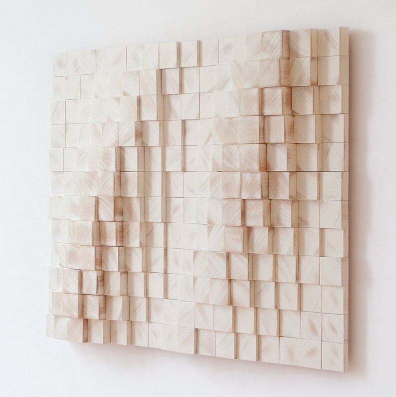 Parametric Wall Art Wood Block Art 3D Wall Sculpture Wood Decor White ...