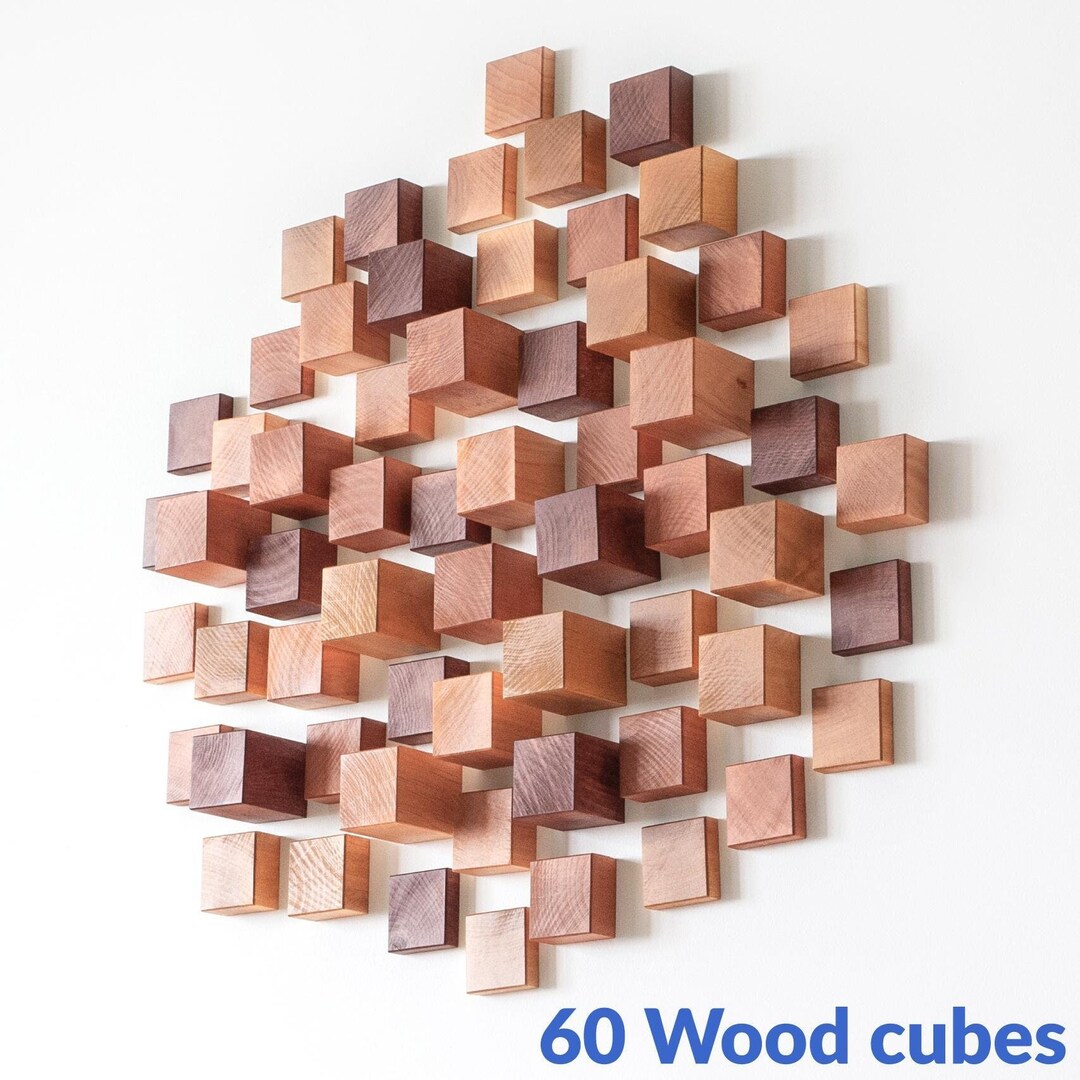 Brown Wood Block 3D Wall Art Set DIY Kit Wood Cube Wall Art Sculpture ...