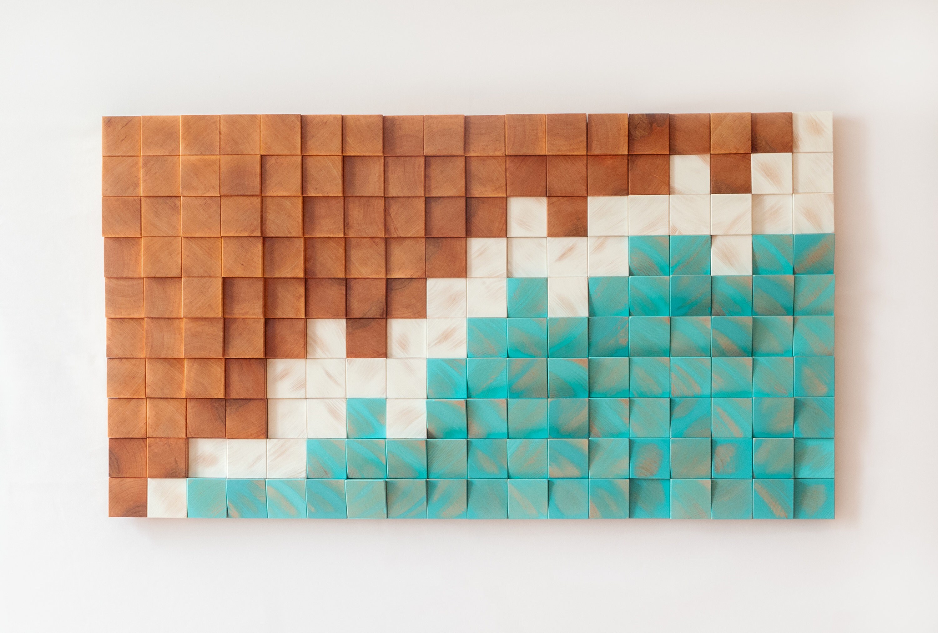 3D Wall Sculpture Wood Block Art Wood Wall Sculpture Wood Relief Cyan ...