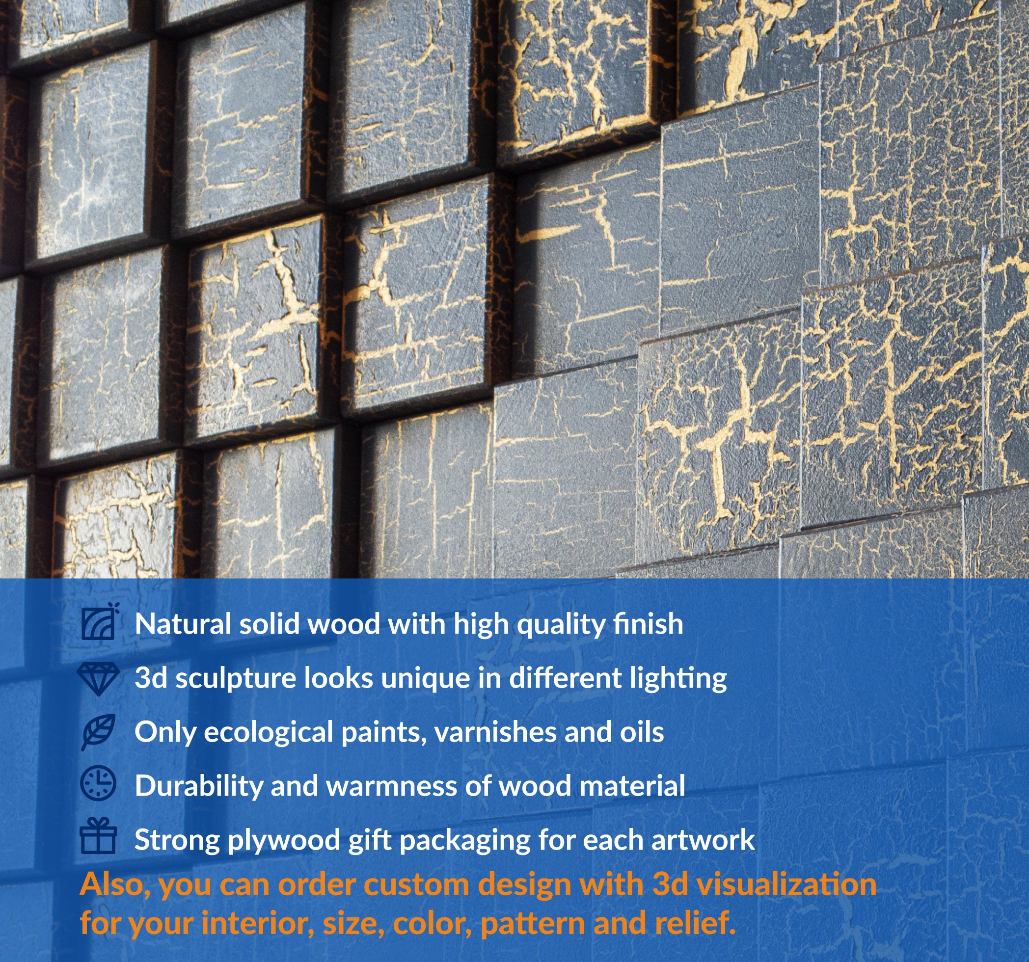 Wood Block Dimensional Wall Art 3D Wall Sculpture Geometric Wall Art ...