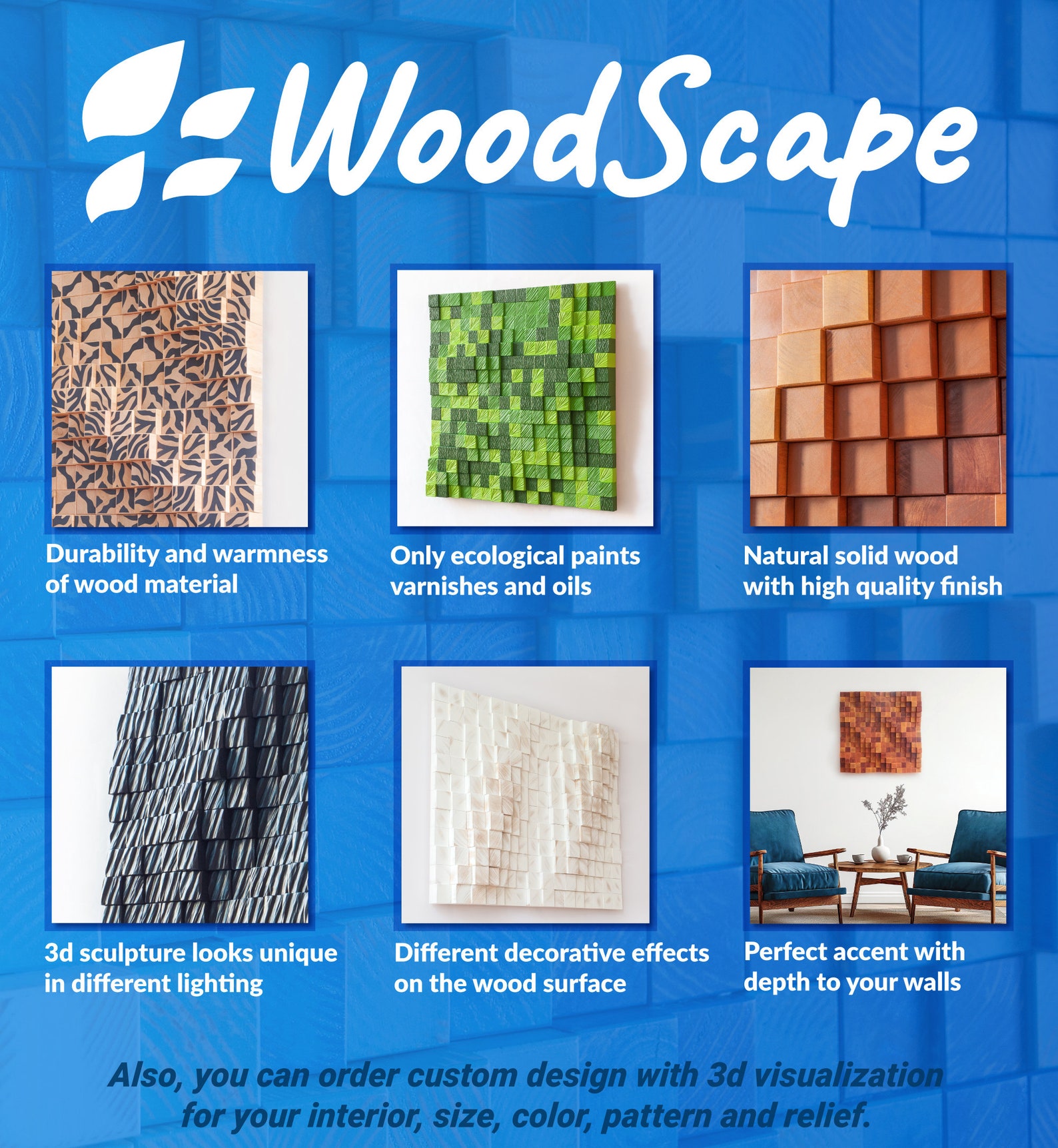 Parametric Colorful 3D Wall Art Wood Wall Acoustic Panel. Purple Yellow ...