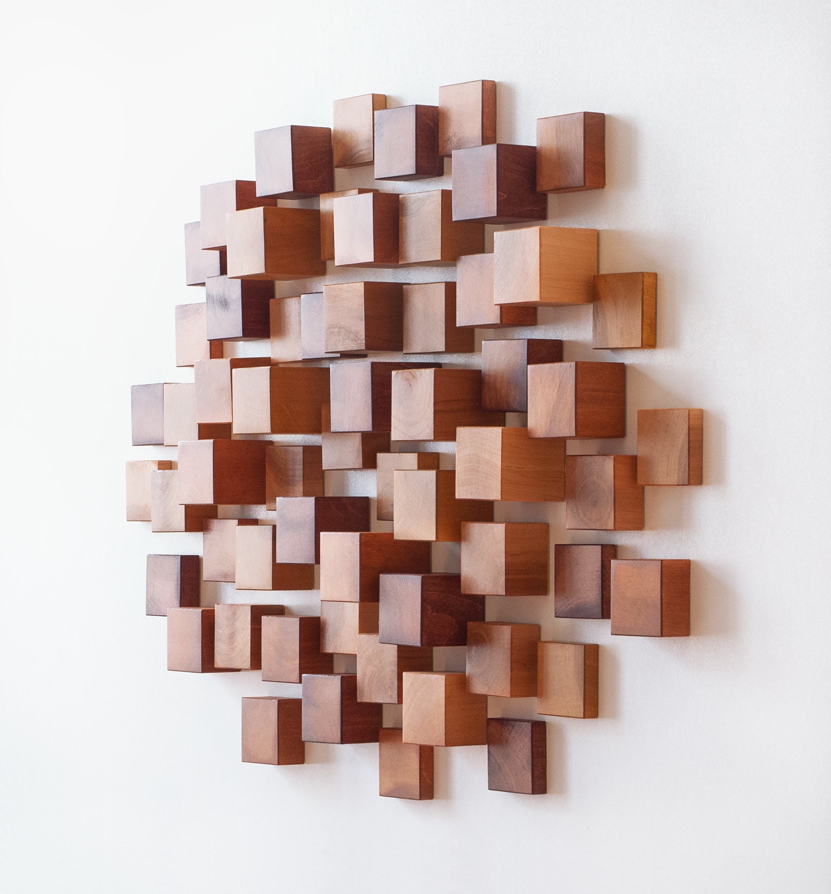 Brown Wood Block 3D Wall Art Set DIY Kit Wood Wall Sculpture Abstract ...