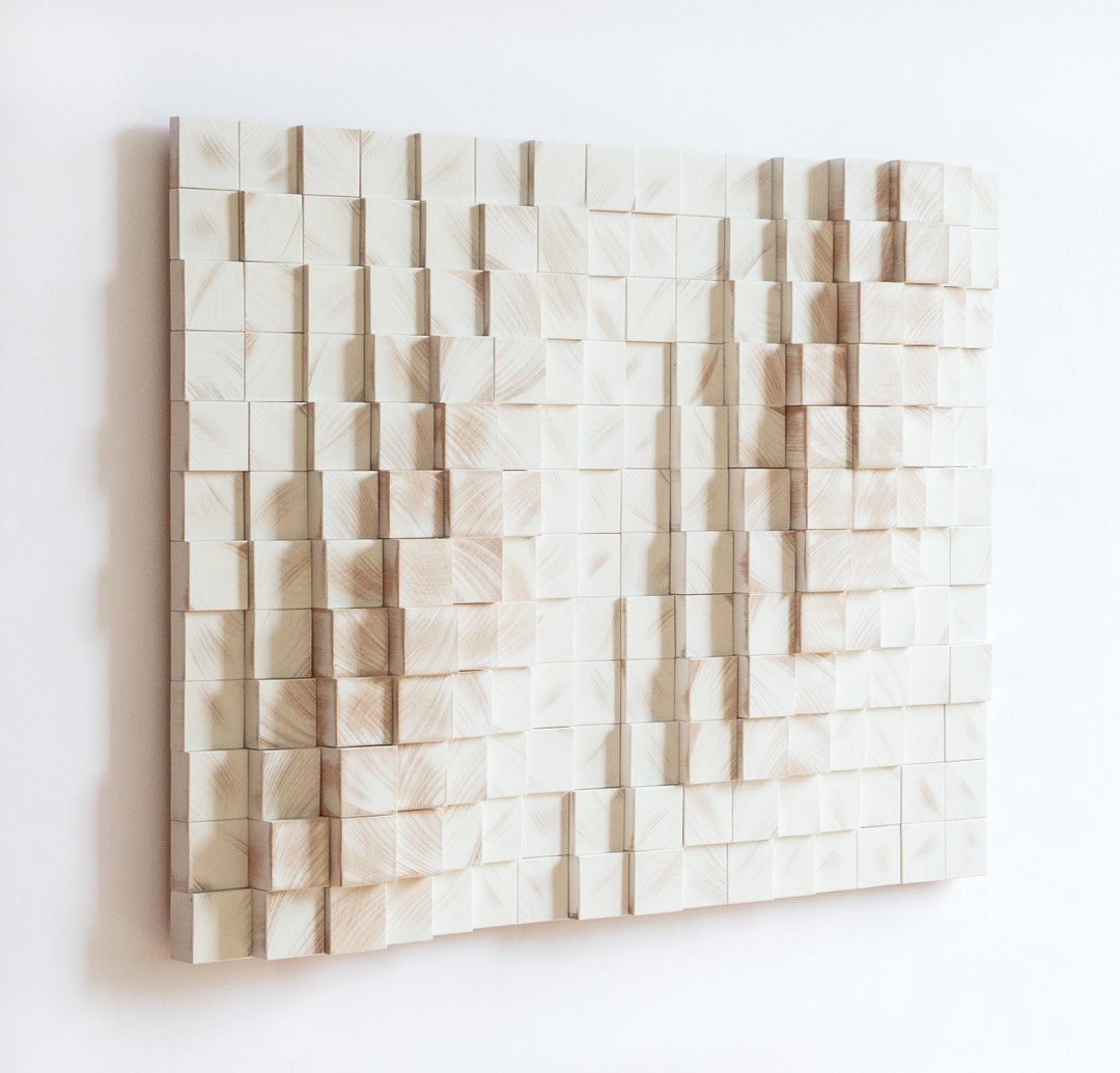 Parametric Wall Art Wood Block Art 3D Wall Sculpture Wood Decor White ...